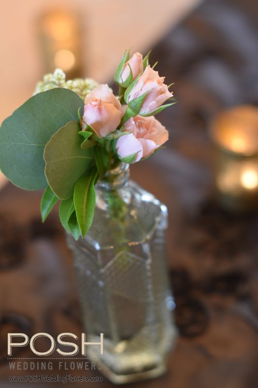 Mini Vintage Bottle Flowers - Seattle Wedding Flowers by POSH