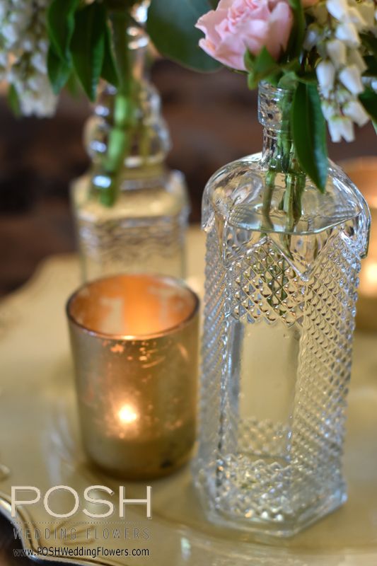 Mini Vintage Bottle Flowers - Seattle Wedding Flowers by POSH